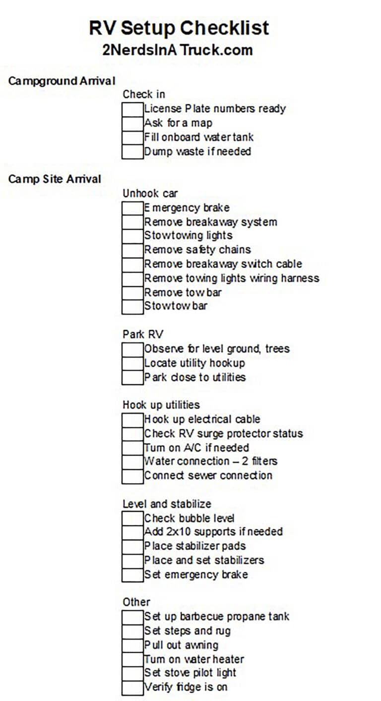 Ultimate RV & Travel Trailer Setup Checklist - 2 Nerds In A Truck